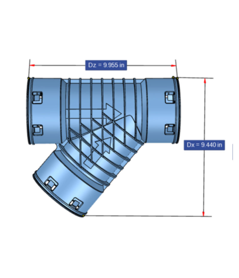 3½ in. x 3½ in. Corrugated Wye Fitting 45 Degree Angle