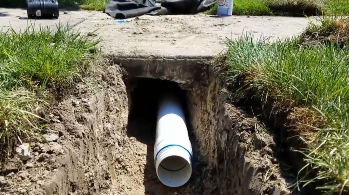 The Correct Way to Run Downspouts Under a Sidewalk - French Drain ...