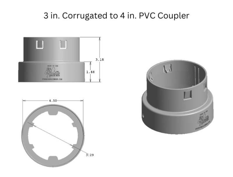 3 in. Corrugated to 4 in. SCH 40 PVC Coupler HDPE